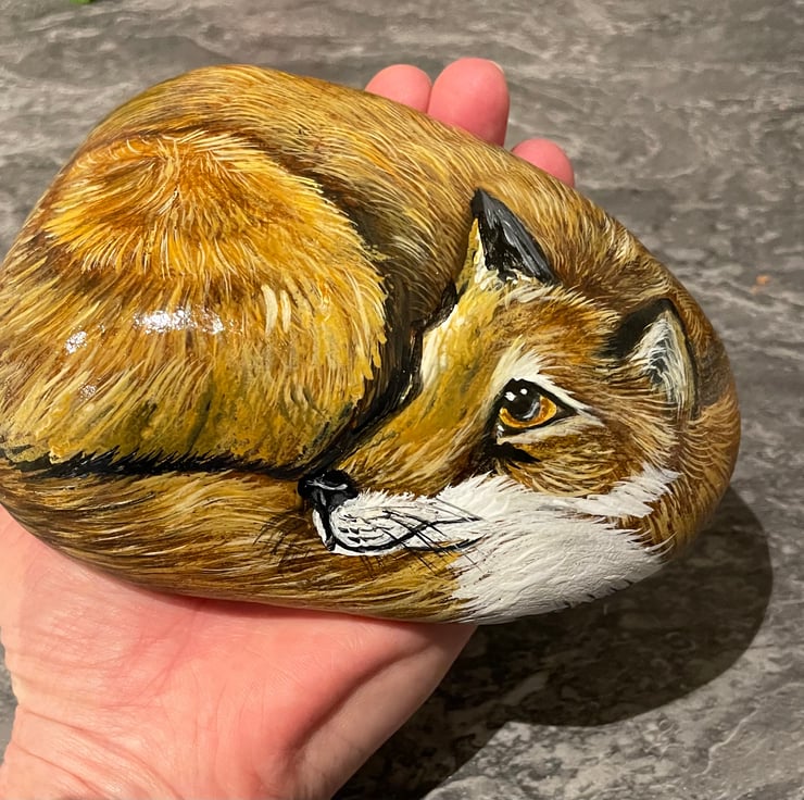 Fox hand painted large garden rock stone wildli... - Folksy