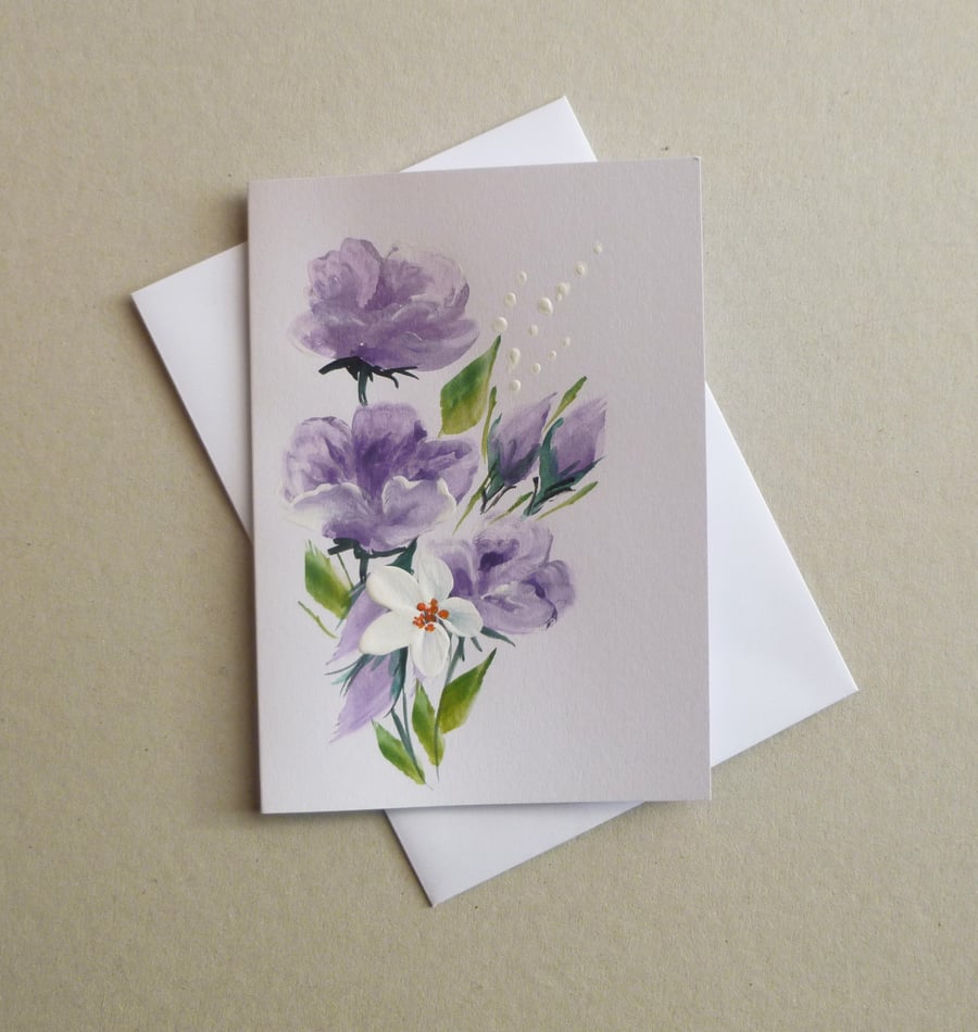 hand painted floral blank greetings card ( ref ... - Folksy