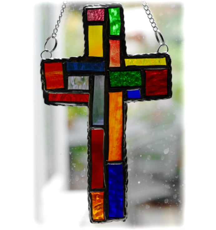 SOLD Cross Suncatcher Stained Glass Handmade Pa... - Folksy