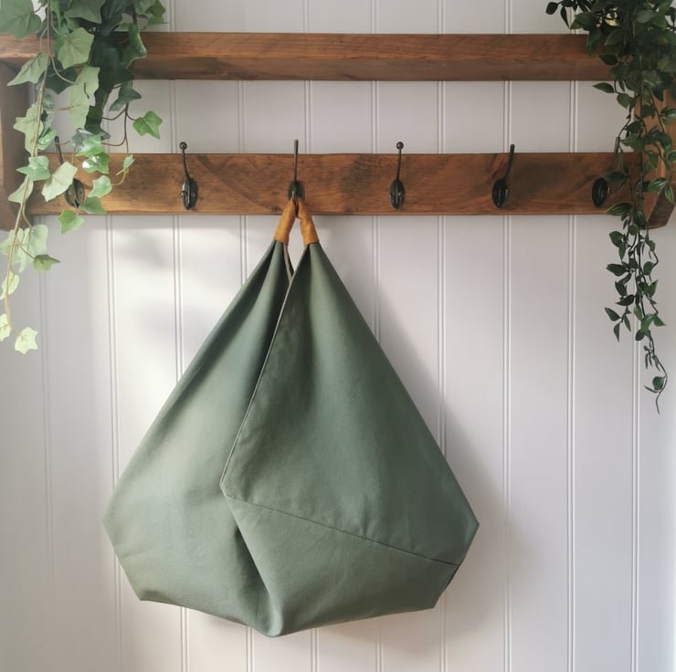 Sage Green Canvas Slouchy Origami Bag with Must... - Folksy