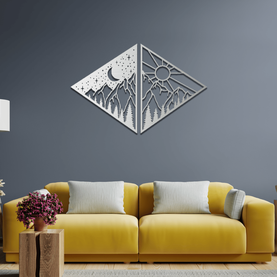 Triangle Day and Night Wall Art - Wooden Decor ... - Folksy