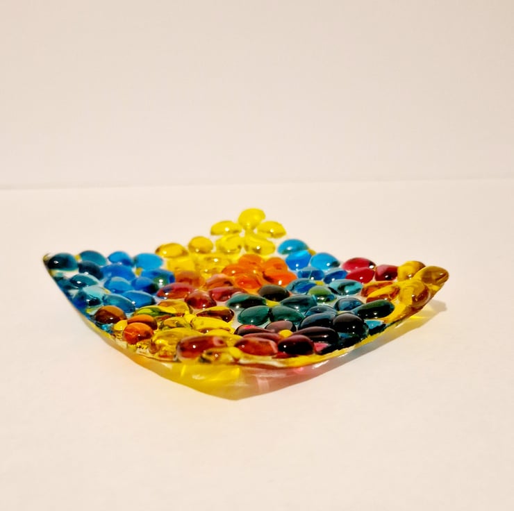Fused glass multi-coloured ditsy trinket dish - Folksy