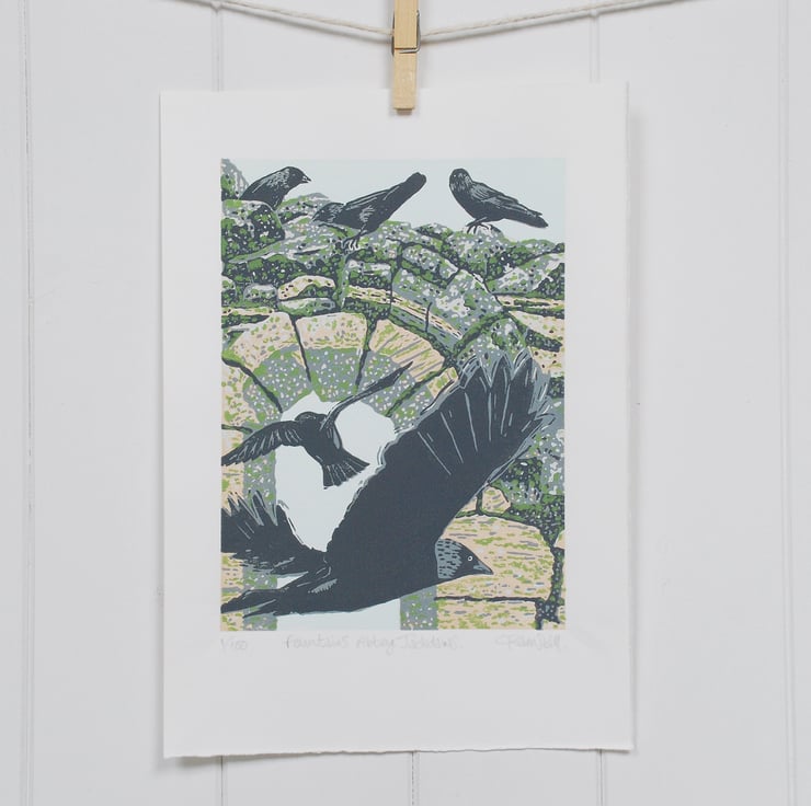 Jackdaws - hand cut limited edition linocut print - Folksy