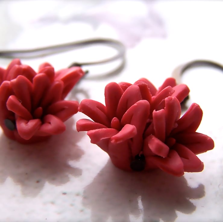 Pink fimo earrings, Rose flowers, Cute dangle e... - Folksy
