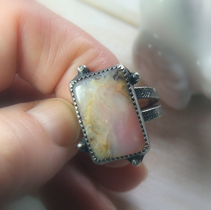 Peruvian Opal Ring, Pink Stone Ring, Handmade ... - Folksy