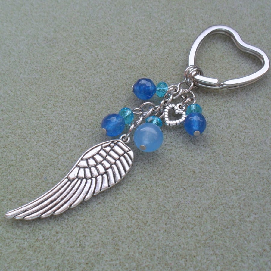 Angel Wing Keyring With Blue Quartz and Crystals - Folksy