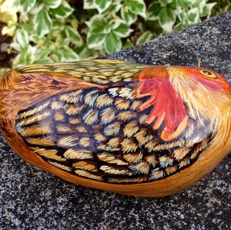 Chicken and chick hand painted stone - Folksy