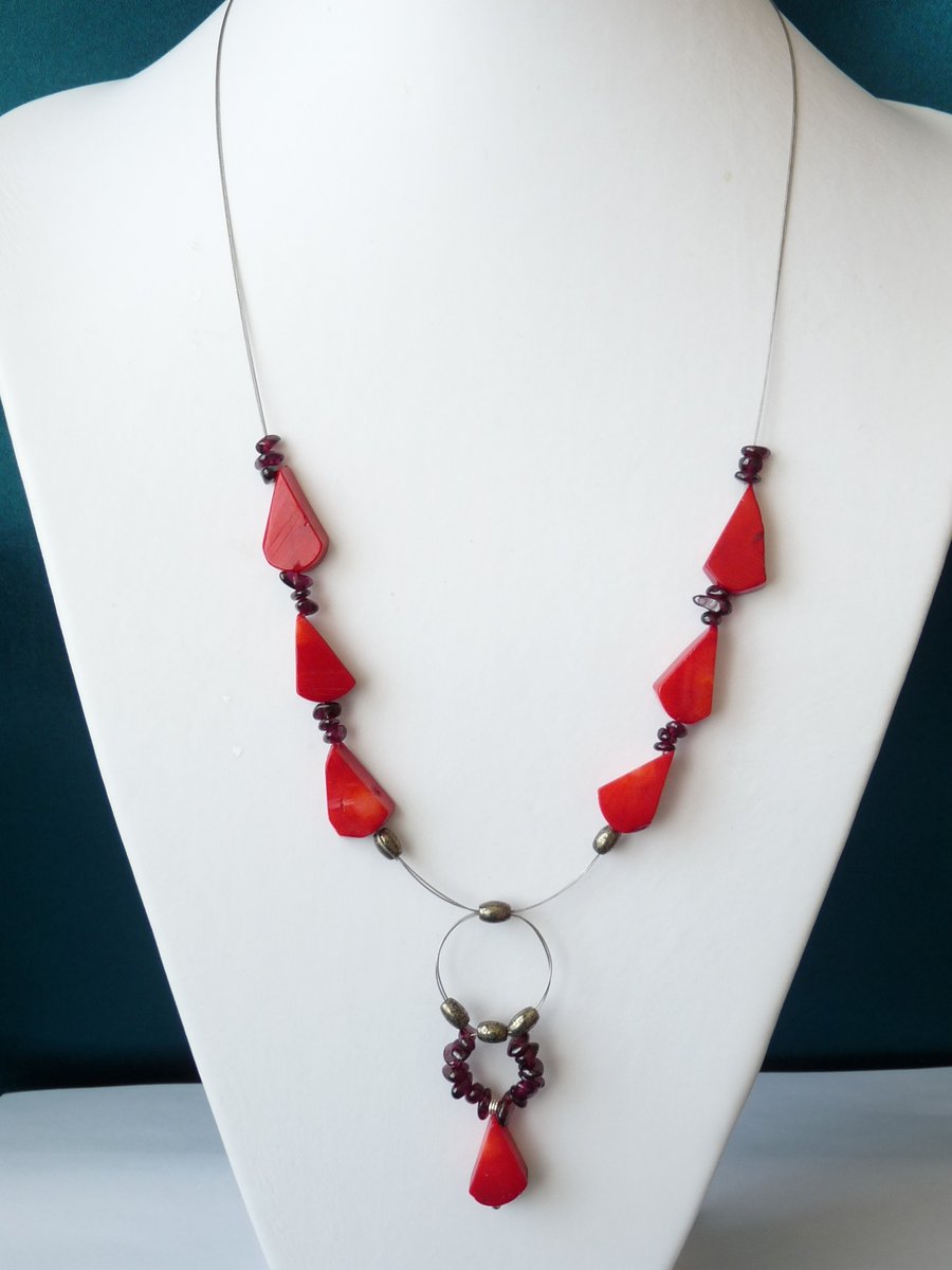 Garnet Red Coral & Pyrite Sterling Silver N... - Folksy