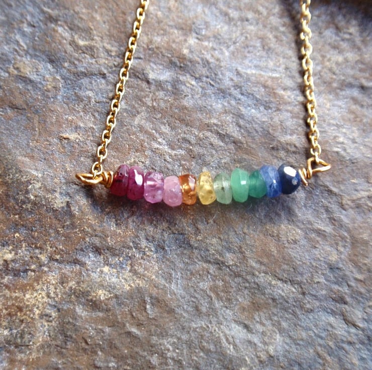 Rainbow gemstone necklace with gold filled chai... - Folksy