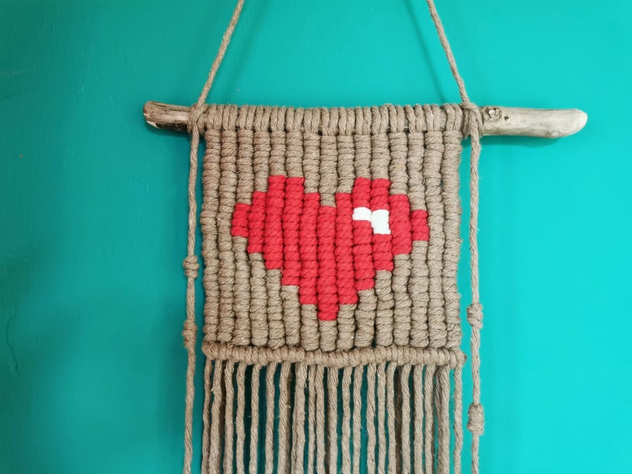 Pixel Art Heart Macrame Wall hanging - Folksy