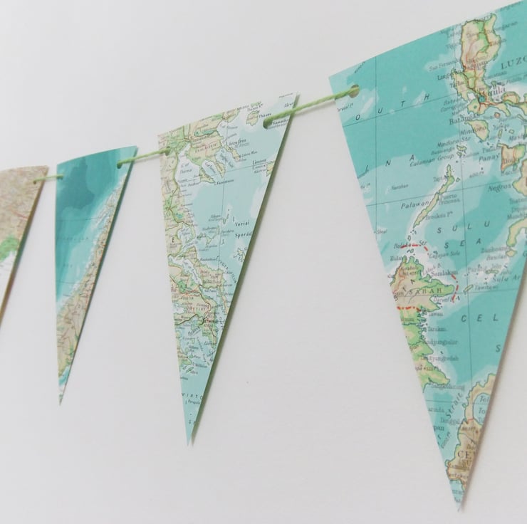 Map bunting - World Atlas Bunting - Eco-friendl... - Folksy
