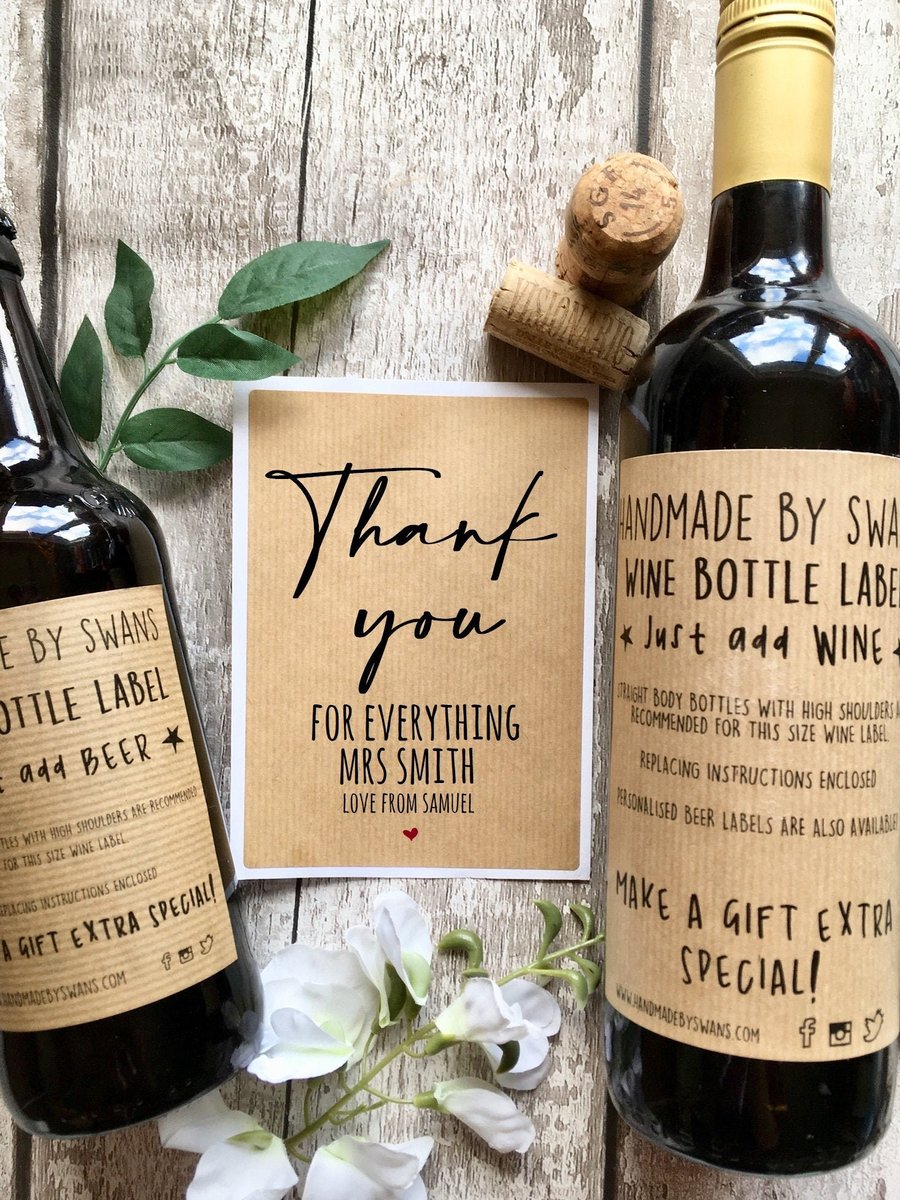 wine bottle label, teacher gift, thank you teac... - Folksy