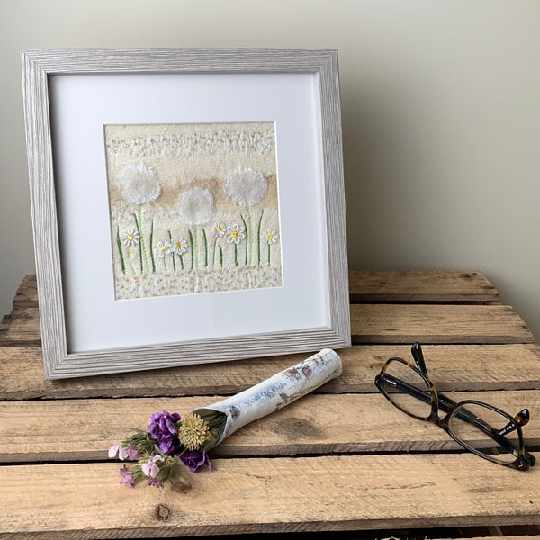 Original textile art dandelion and daisy - Folksy