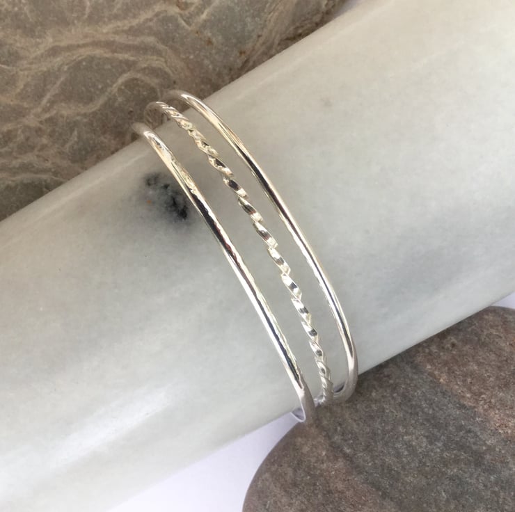 Trio of Sterling Silver Stacking Bangles, Hallm... - Folksy