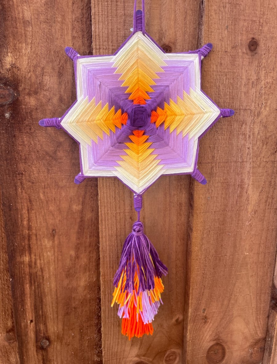 Medium purple and orange Ojo de Dios mandala dr... - Folksy
