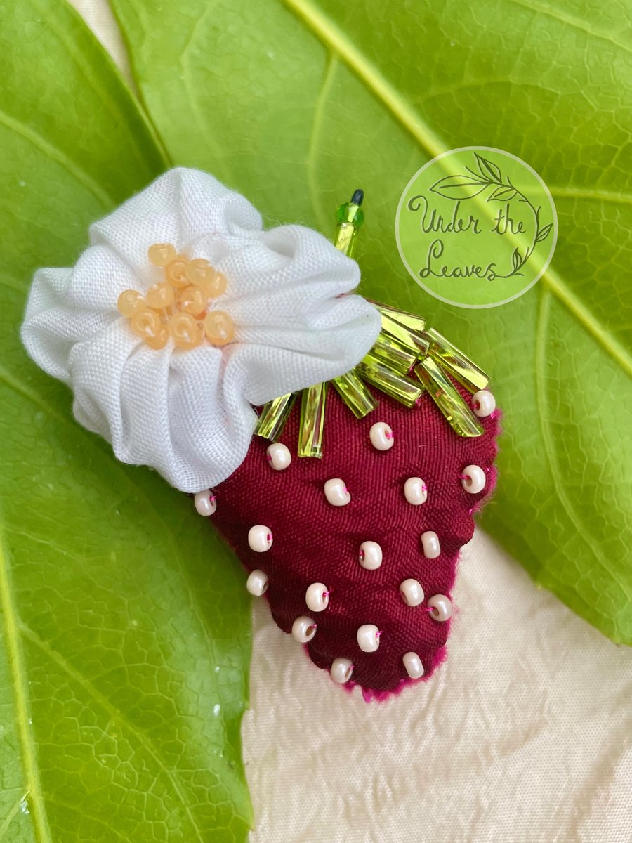 Hand embroidered red strawberry and fruit flowe... - Folksy