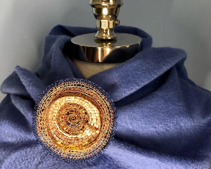 Large disc brooch from recycled materials - Folksy