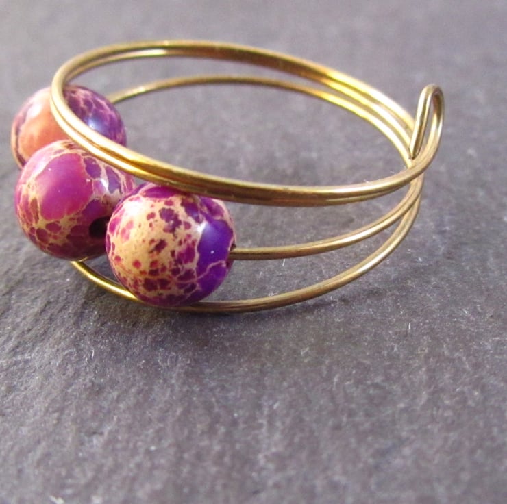 Purple Jasper Rose Gold Memory Wire Ring, Purpl... - Folksy