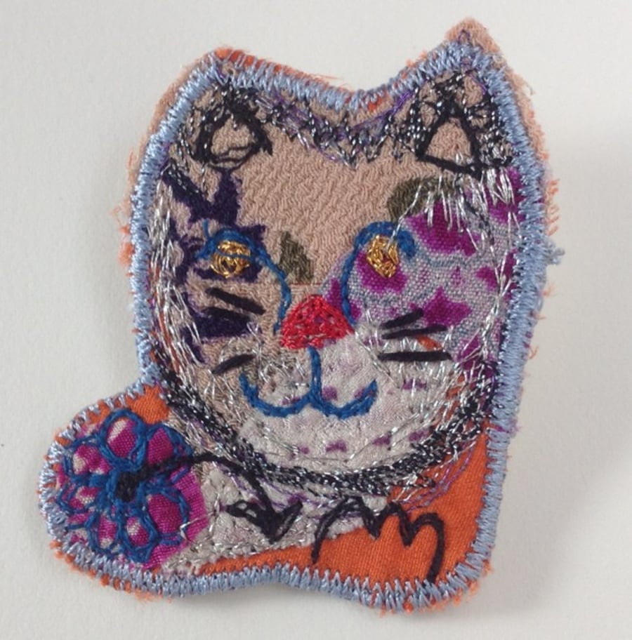 Cat Textile Brooch - Folksy