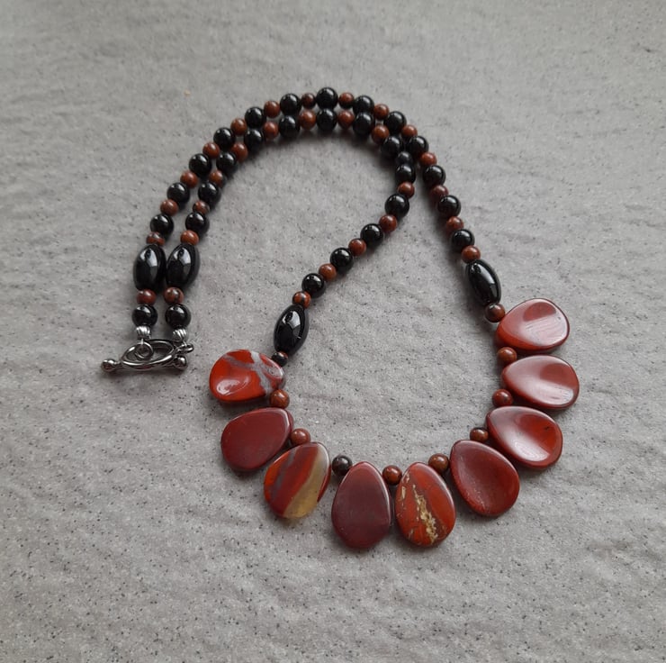 Red Jasper Mahogany Obsidian and Black Agate Ne... - Folksy