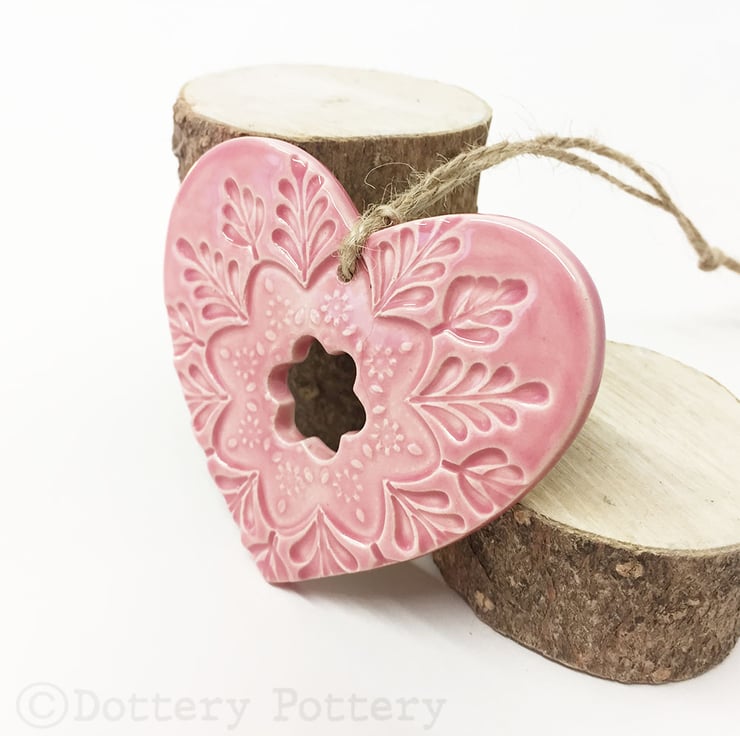 Ceramic heart hanging decoration Pottery Heart ... - Folksy