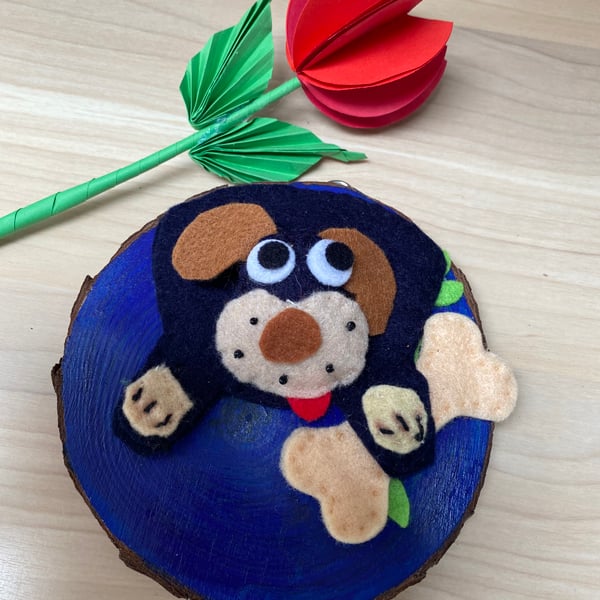 Sweet Black dog and bone wall art - Folksy