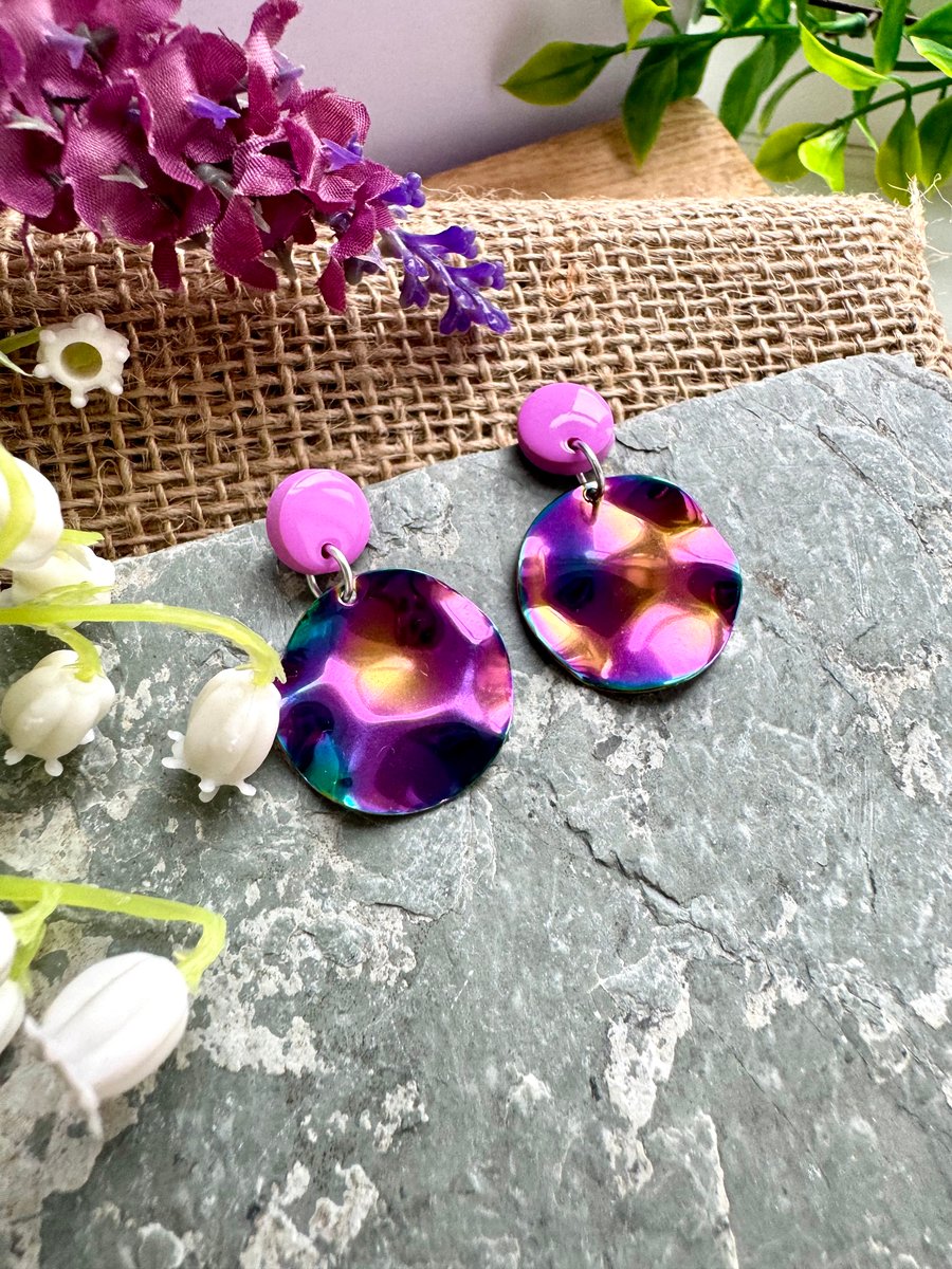 Candy Pinky & Petrol Rainbow Ripple Earrings - Folksy