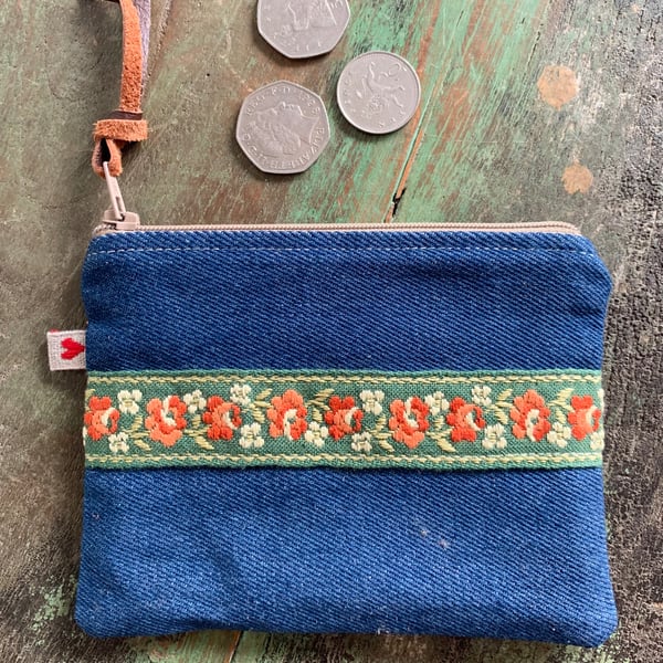 denim and braid coin purse - Folksy