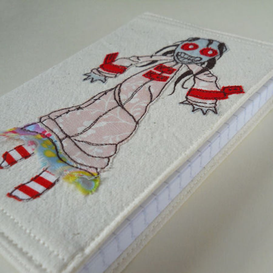 embroidered notebook - pretty lady zombie - A6 - Folksy