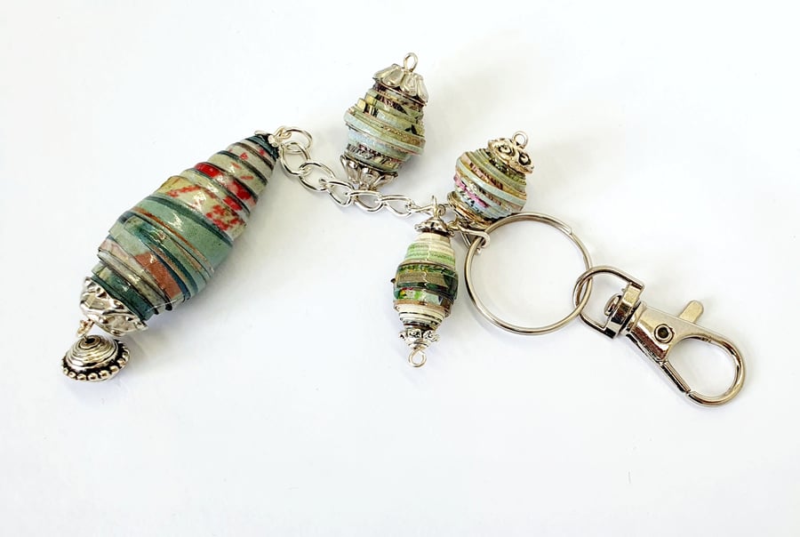 Keyring made from handrolled paper beads - Folksy
