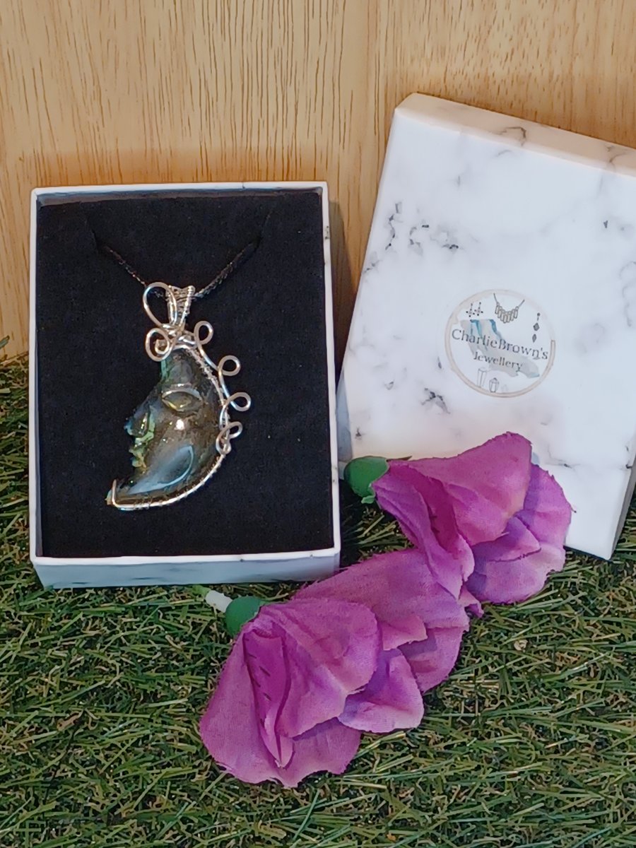 Labradorite Carved Moon Pendant - Folksy