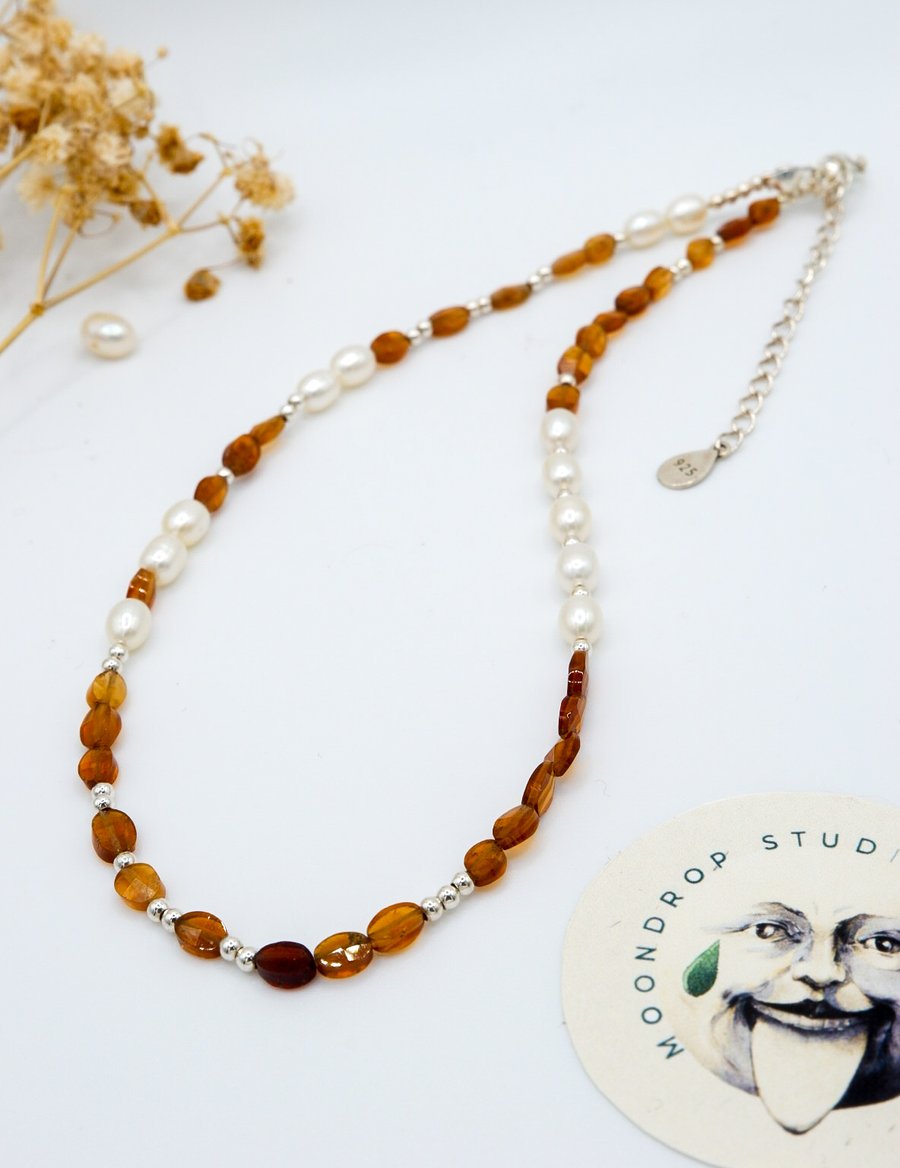 Alamadine Oval Garnet and Freshwater White Rice... - Folksy