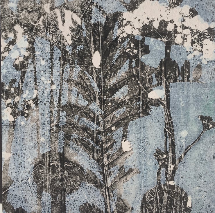 Small blue floral original monoprint by Stef Mi... - Folksy