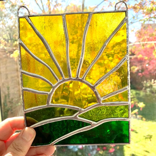 Stained Glass Sunrise Panel Suncatcher - Handma... - Folksy