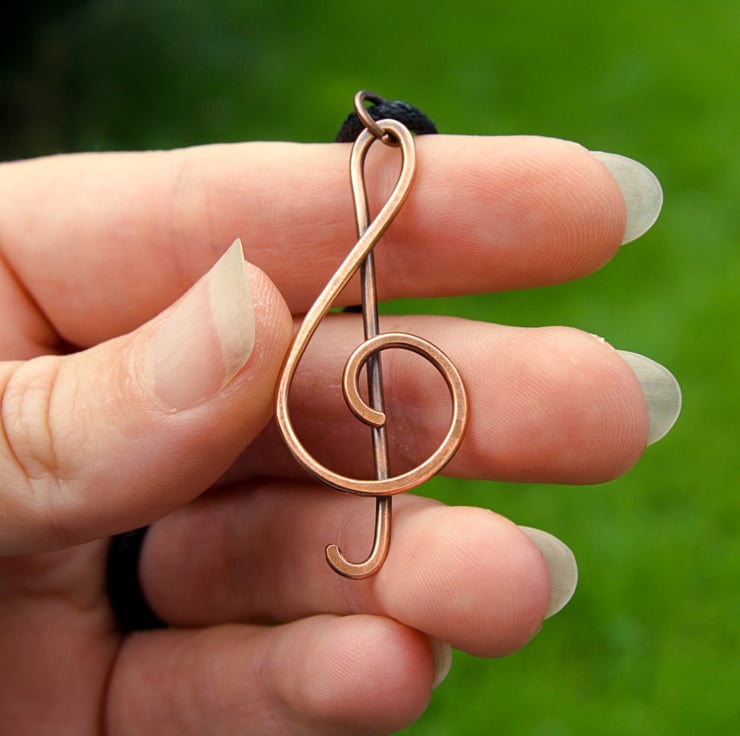 Hammered Copper Treble Clef Pendant - Folksy