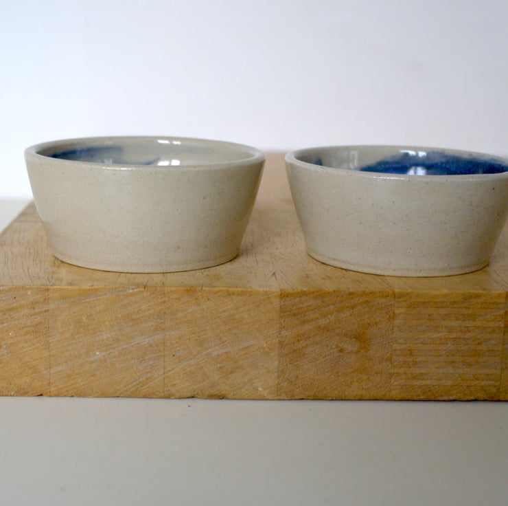 Handmade Stoneware Tapas Bowls with blue wave s... - Folksy