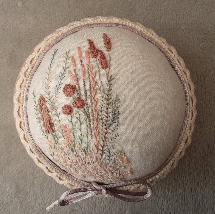 Hand embroidered pin cushion, hand sewn lqrge p... - Folksy