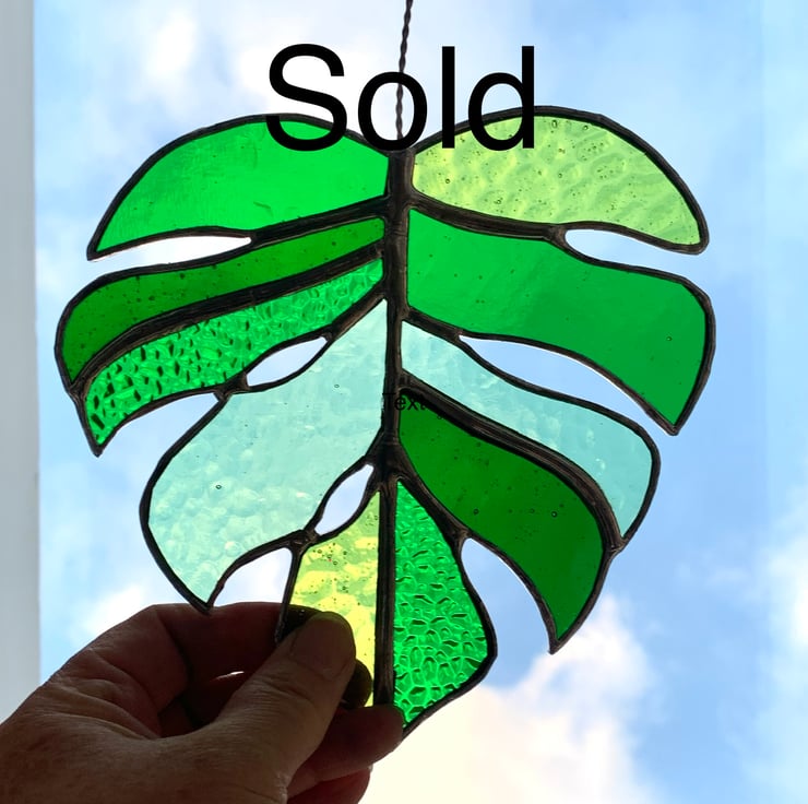 Stained Glass Swiss Cheese Plant Leaf Suncatche... - Folksy