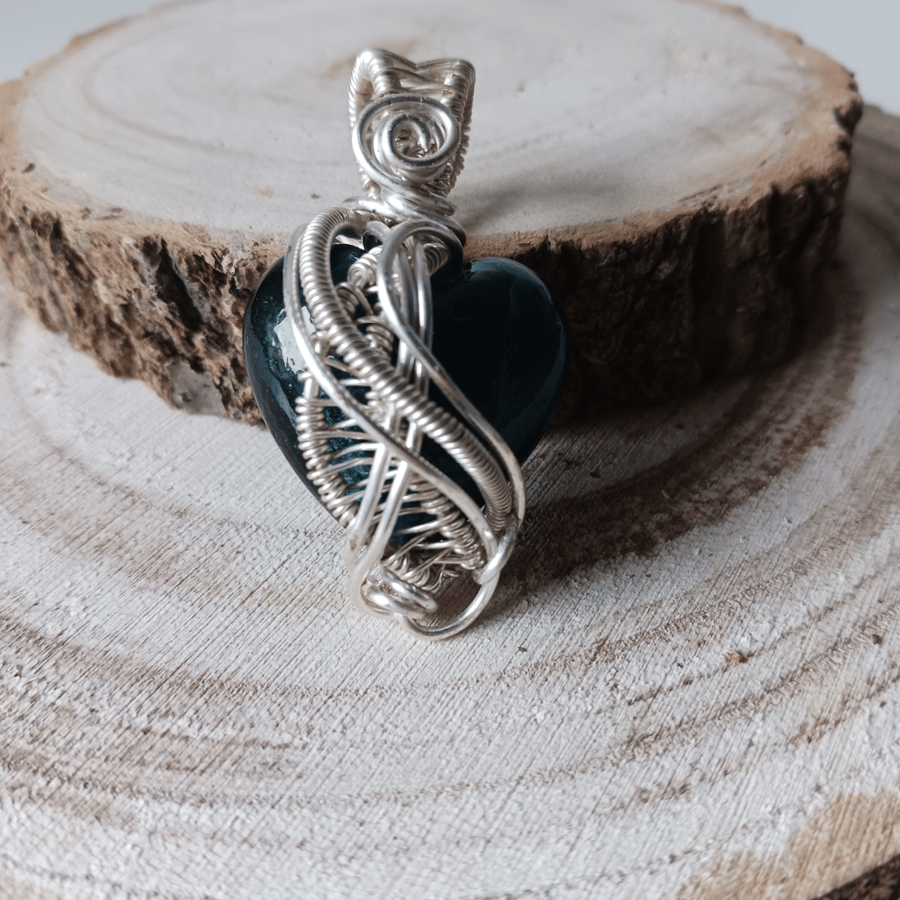 Handcrafted Glass Heart Pendant Necklace with S... - Folksy