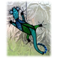 Lizard Stained Glass Suncatcher Green Teal - Folksy