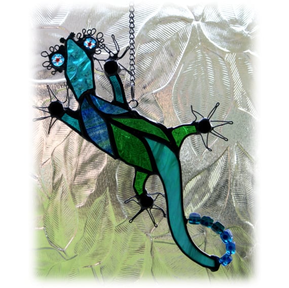 Lizard Stained Glass Suncatcher Green Teal - Folksy