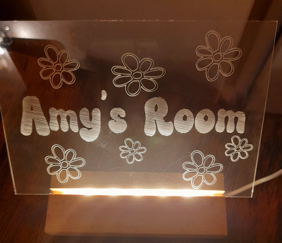 Engraved acrylic panel LED bedside light. Can b... - Folksy