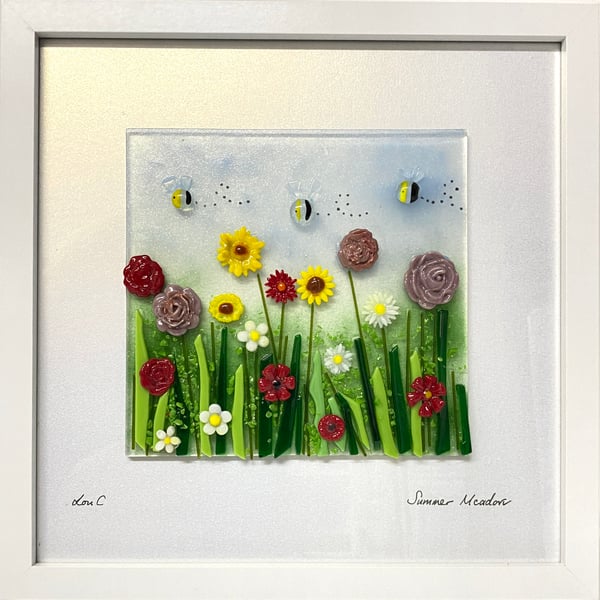 Floral “summer meadow” fused glass art - Folksy