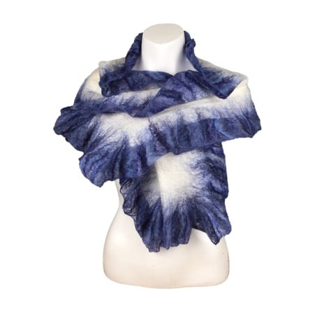Nuno felted scarf with blue ruffled border , me... - Folksy