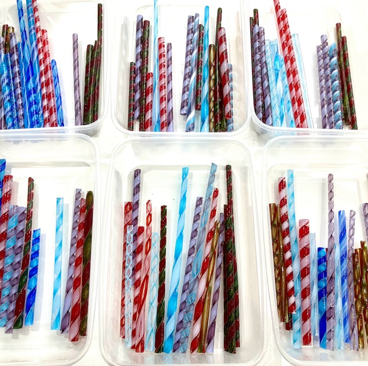 Twisted cane offcuts Bullseye 90 coe glass Vitr... - Folksy