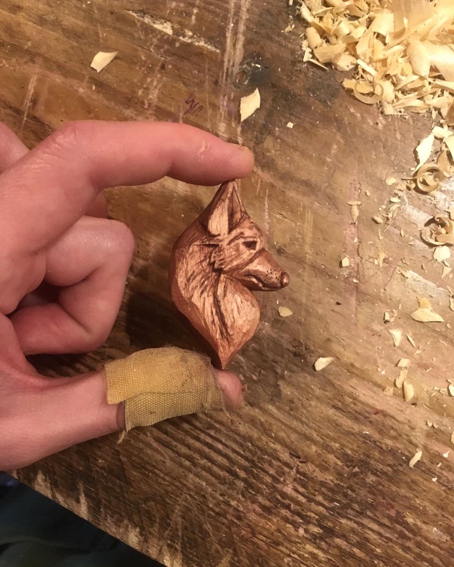Hand Carved Fox Head Pendant - Folksy
