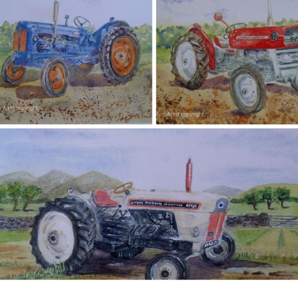 Set of three tractor art prints from original w... - Folksy