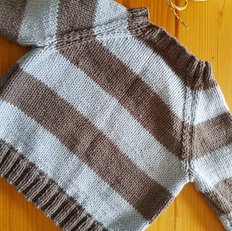 Hand Knitted Baby Blue and Grey Striped Jumper ... - Folksy