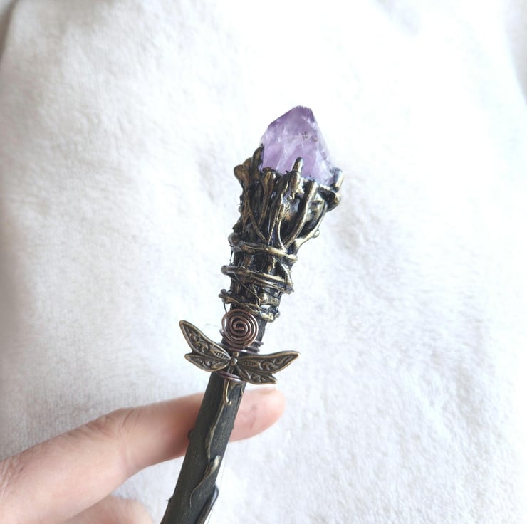 Natural Amethyst Crystal wand , handcrafted woo... - Folksy