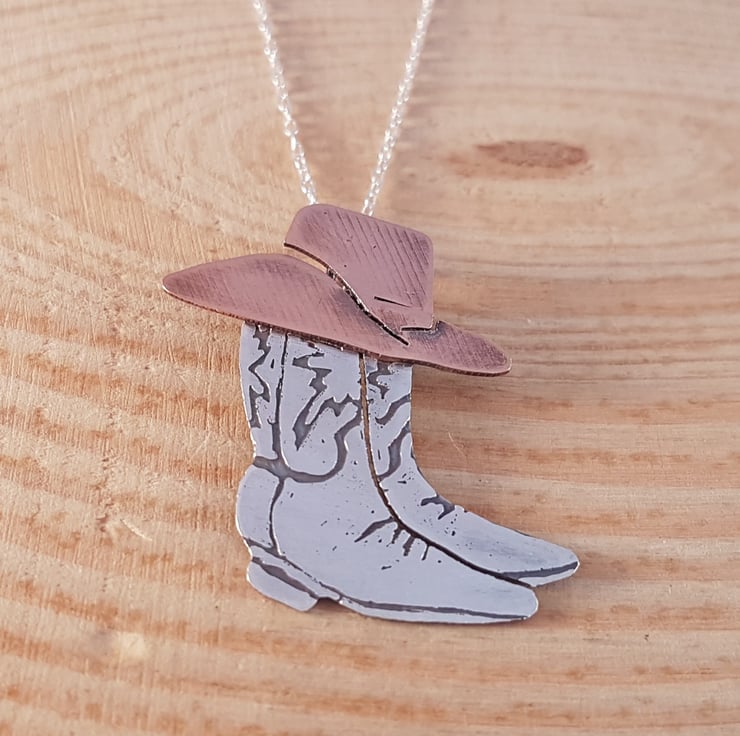 Sterling Silver and Copper Cowboy Boots and Hat... - Folksy